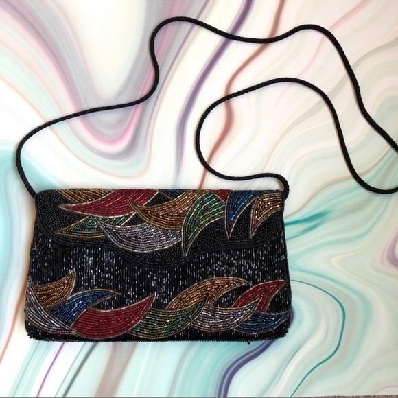 Vintage | Bags | Vintage Beaded Black Multi Color Rope Purse | Poshmark
